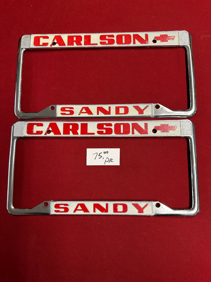 CARLSON SANDY CHEVROLET LICENSE PLATES – Forbush Vintage Auto Parts